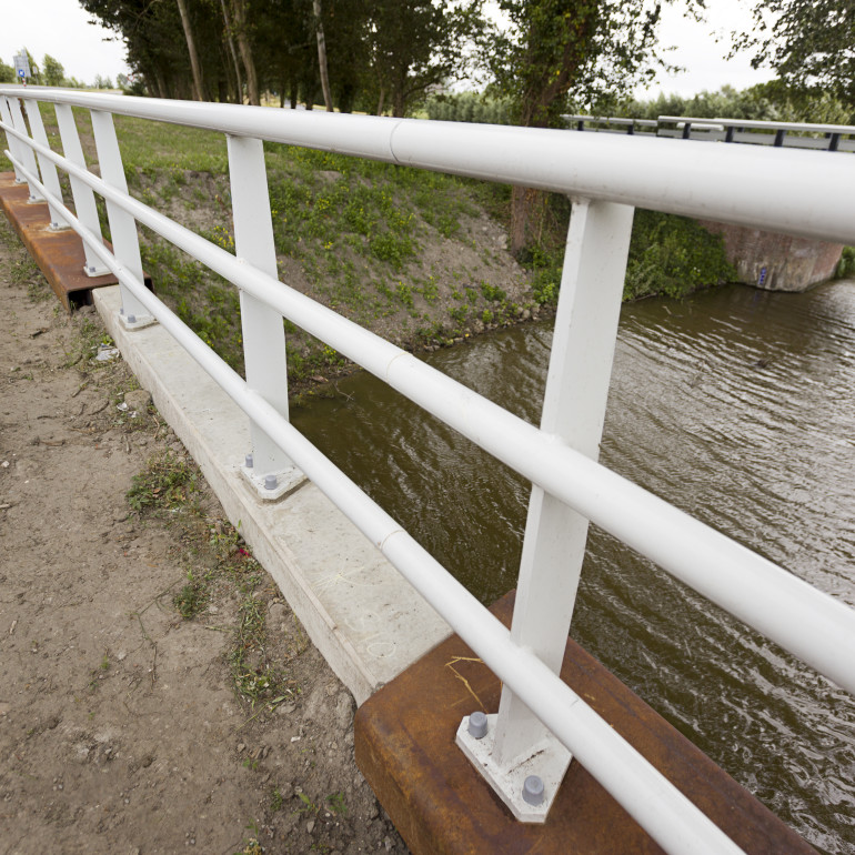White steel bridge railings on the N218 at Brielle - Steel Constructions